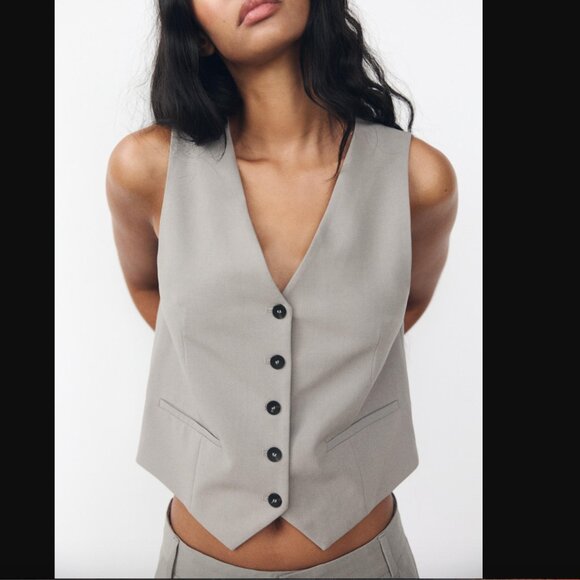 Zara | Jackets & Coats | Nwt Zara Tabbed Vest Gray | Poshmark